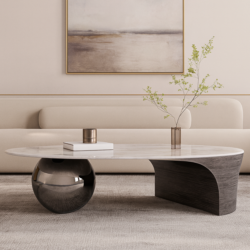 Shop Coffee Tables | Stone Top with Modern Sphere Base – Saiba Homes